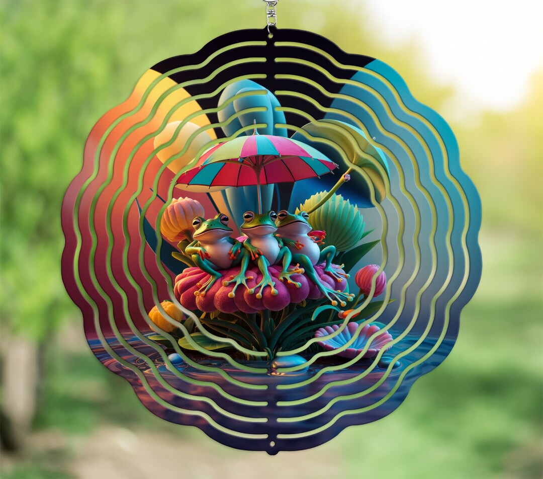 Whimsical Frogs With Umbrella Spinner Sublimation Design Template, Wind ...