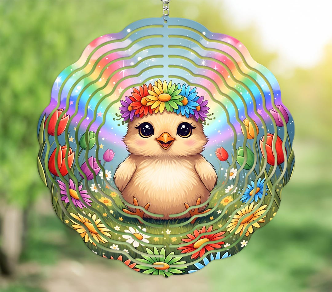 Rainbow Chick PNG With Flower Crown and Tulips for Wind Spinner ...