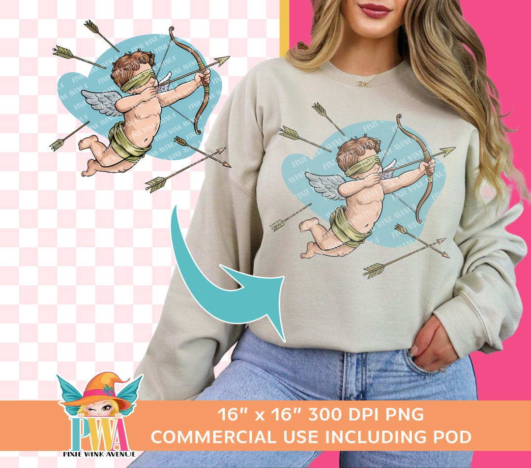 Blind Cupid Archery Digital PNG Design Romantic Cherub Angel Valentines ...