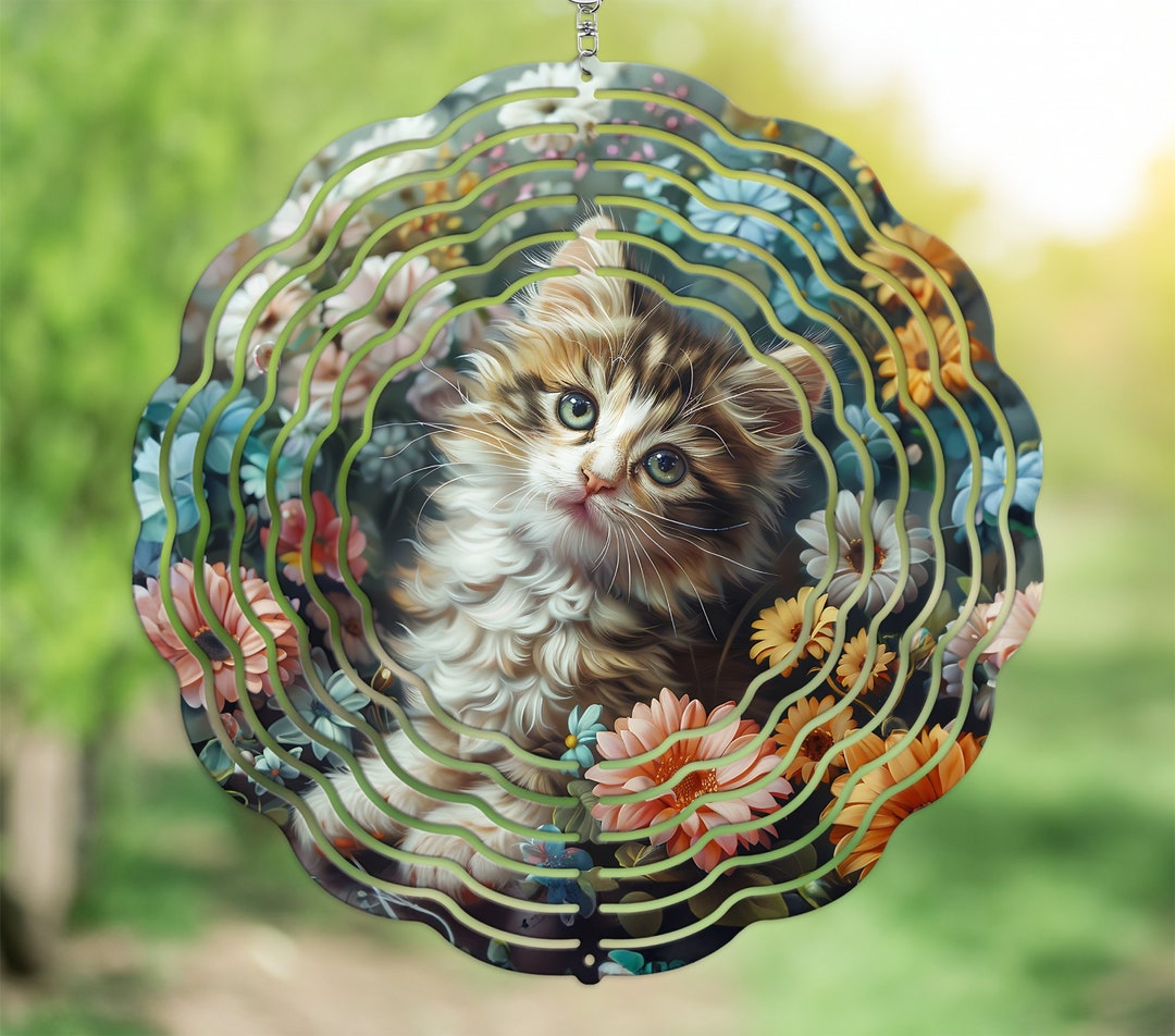 Adorable Kitten in Flower Patch Spinner Sublimation Design Template ...