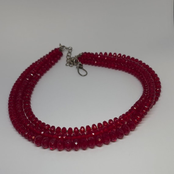 Ruby-Red Glass Bead necklace multifaceted graduated b… - Gem