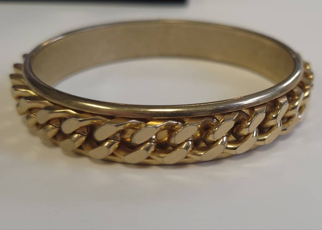 Gold Plated Curblink Chain Wrapped Gold Cuff Bracelet Chunky 10k Gold ...