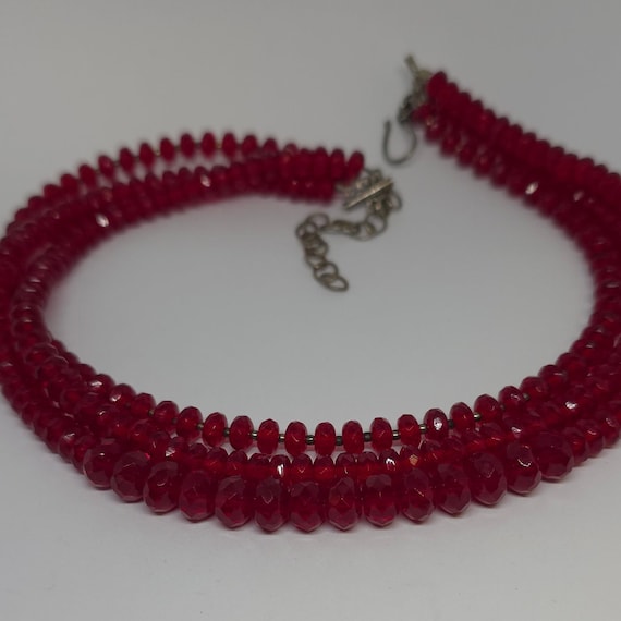 Ruby-Red Glass Bead necklace multifaceted graduated b… - Gem