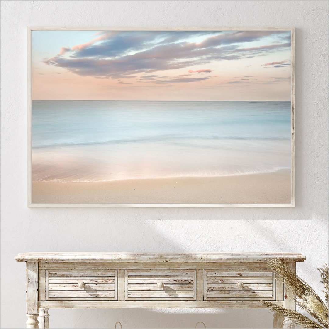 Soft Pastel Beach Print in Light Blue and Blush Pink: Extra Large Wall ...