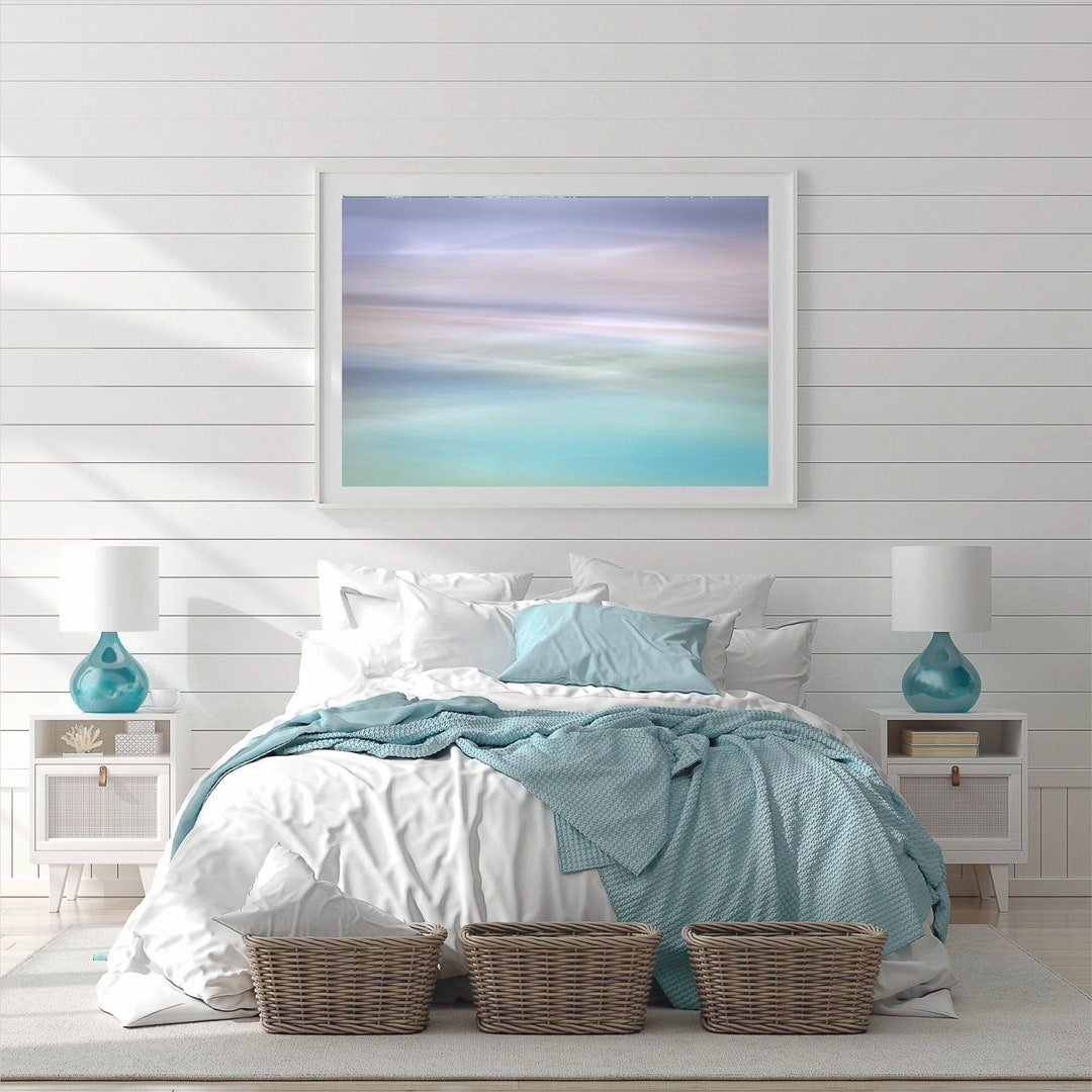 Pastel Color Wall Art, Turquoise Pink Sky Wall Art for Bedroom Above ...