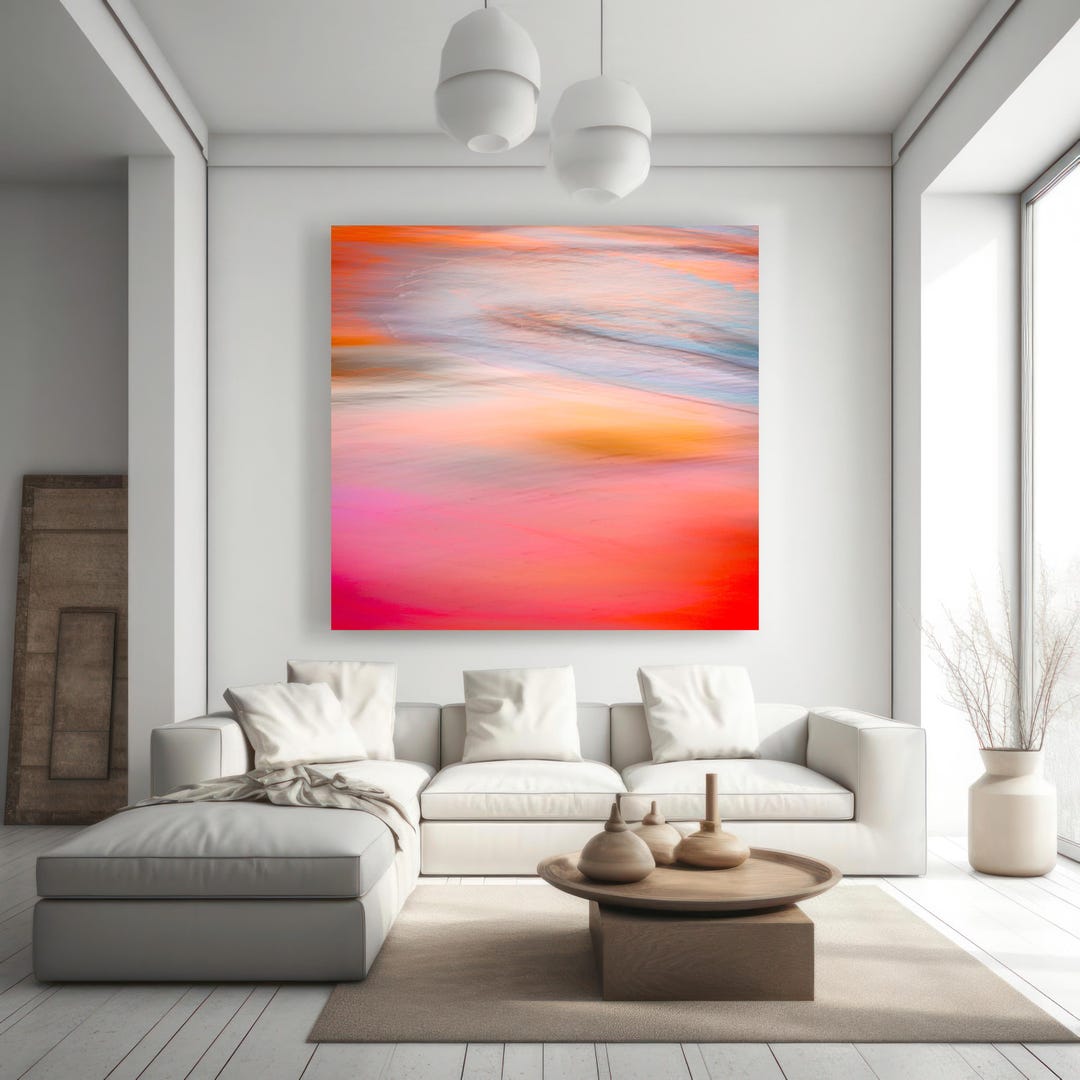 Hot Pink Oversized Abstract Canvas Wall Art for Living Room | Square ...