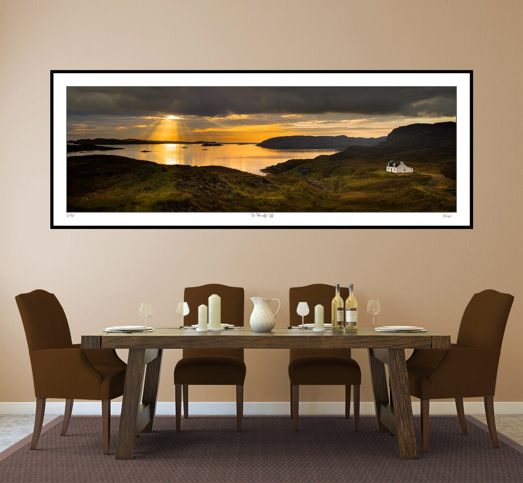 Large Farmhouse Panoramic Wall Art Print in Brown and Gold : Wide ...