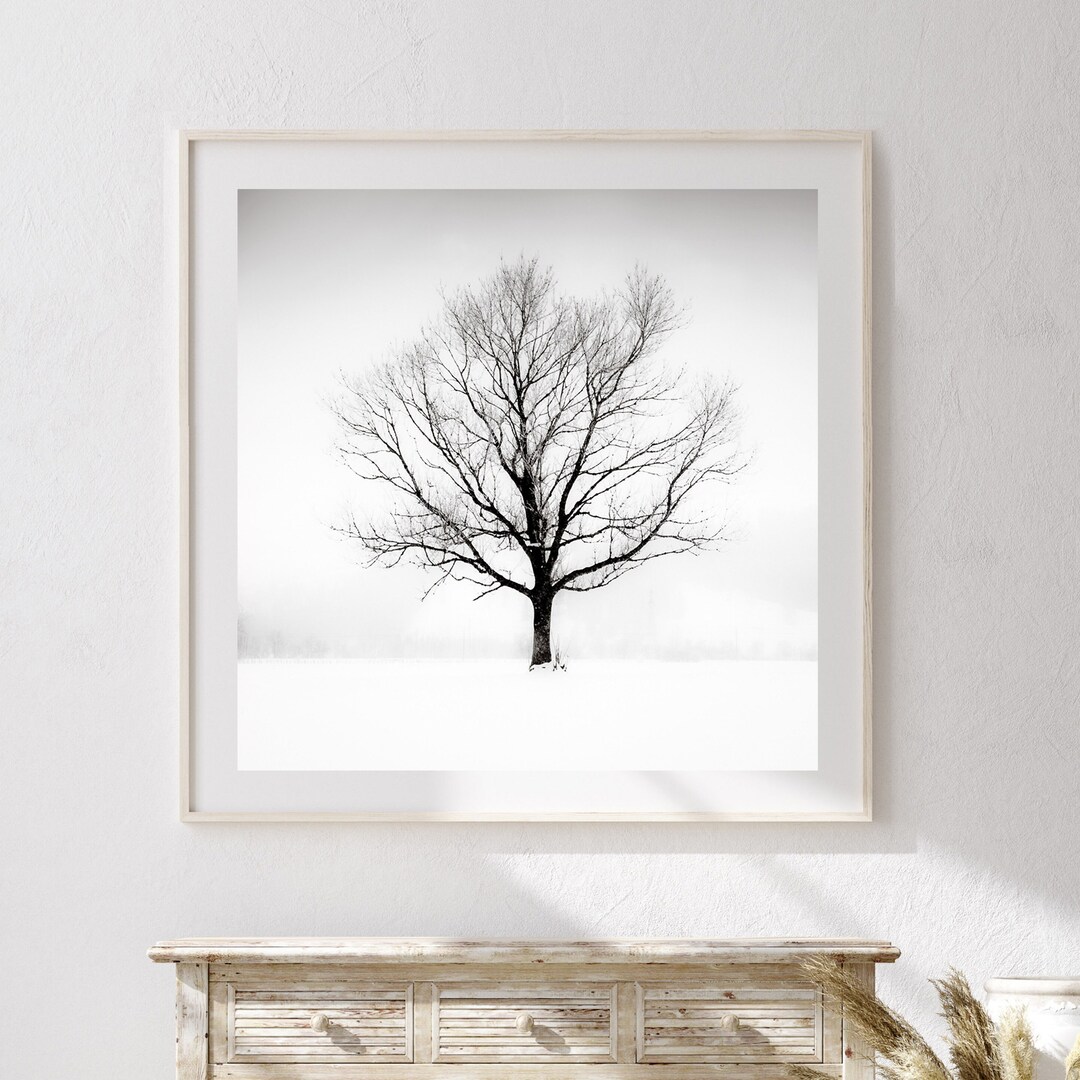 Lone Tree Print, Large Wall Art in Black and White : Lone Tree in Snow ...