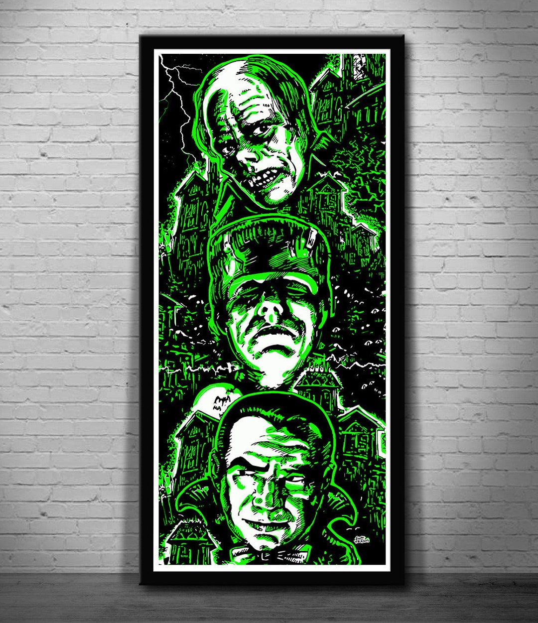 Neon Horror Art Print: Frankenstein, Dracula, Phantom - Scott Jackson ...