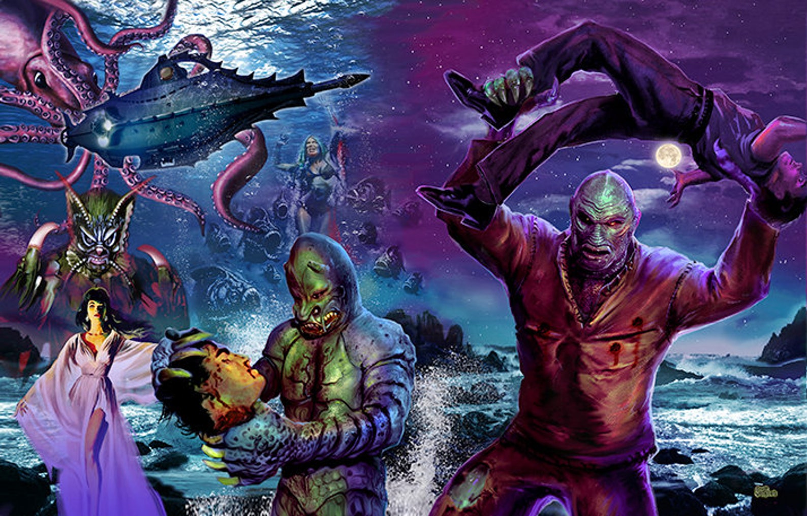 3 SIZES Creature Walks Among Us Art Poster Print Sea Monsters - Etsy