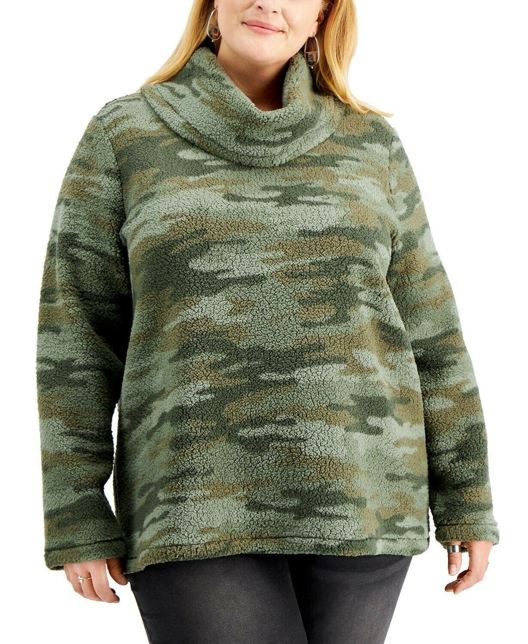 Plus Size Camo Green Fleece Cowlneck Sweater - Etsy Sweden