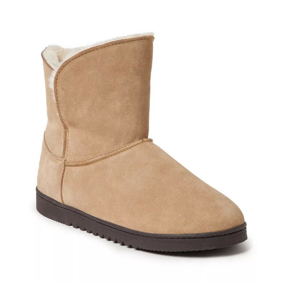 Dearfoams Tan Suede Foldover Bootie Indoor/outdoor Slippers - Etsy