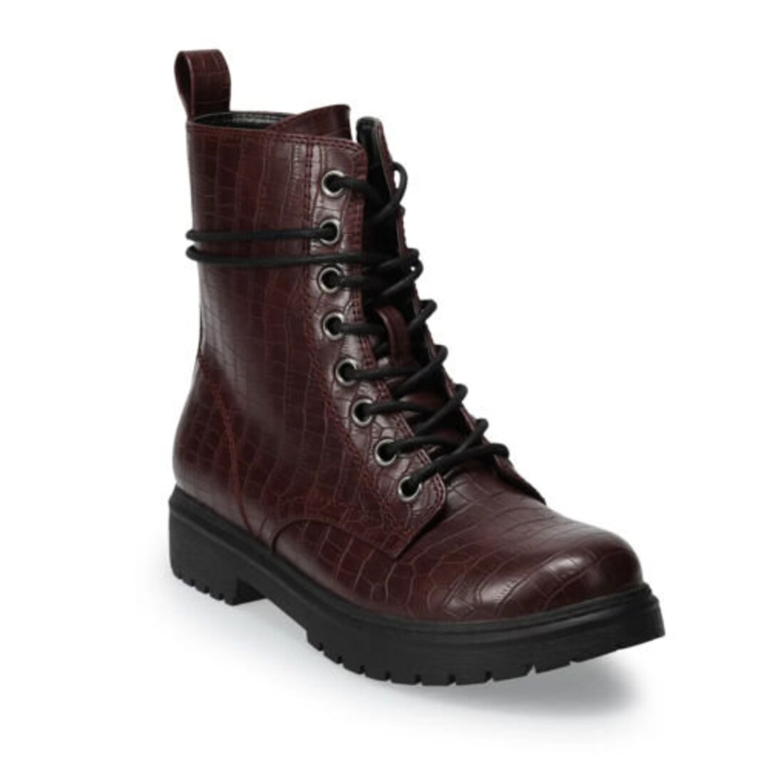 Alligator Burgundy Red Combat Boots Women's 8.5 Wide - Etsy