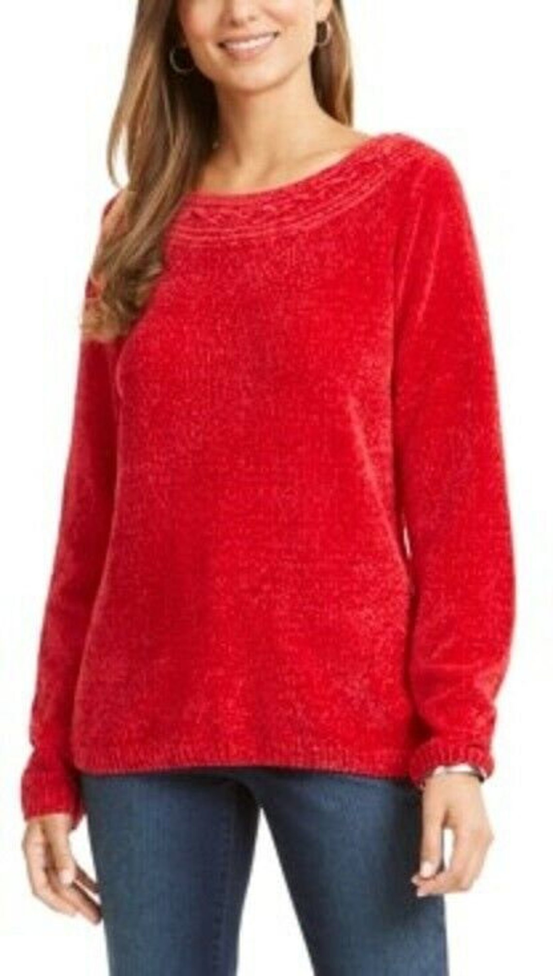 Karen Scott Boat-Neck Ruby Red Chenille Sweater Womens Xs | Etsy