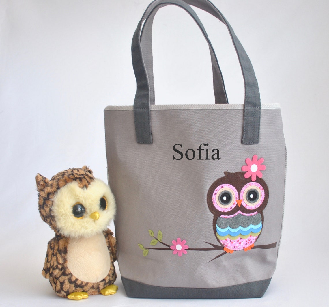 Gray Medium Owl Tote bag Personalized tote Teacher gift | Etsy