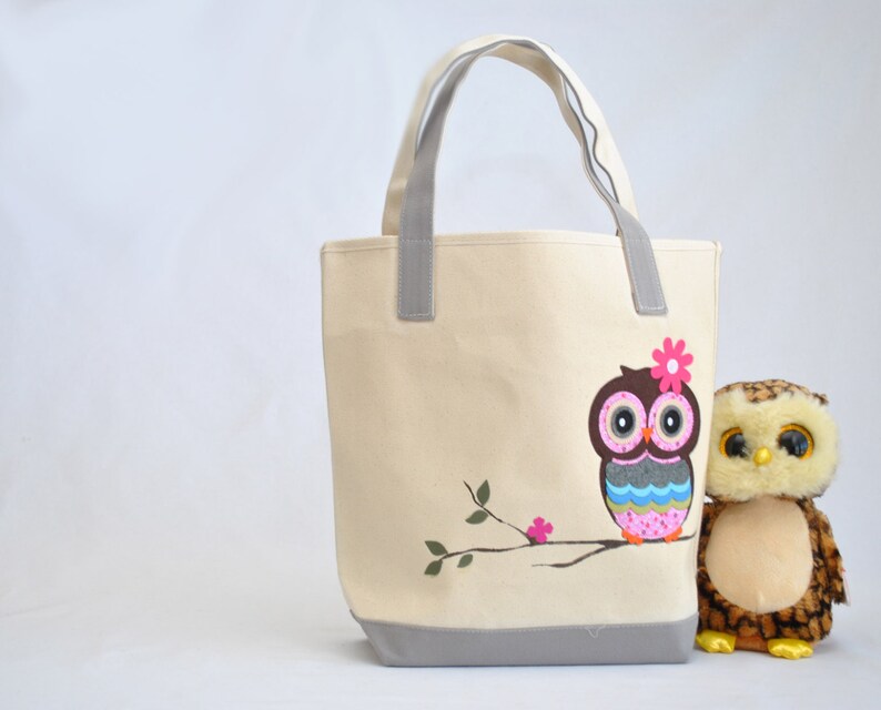 Gray Medium Owl Tote bag Personalized tote Teacher gift | Etsy