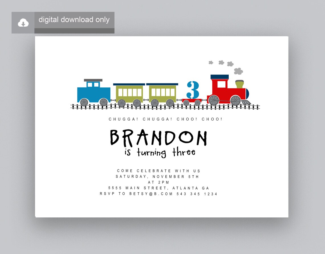 Train Birthday Invitation Digital File Only, Boys Birthday Invitation ...