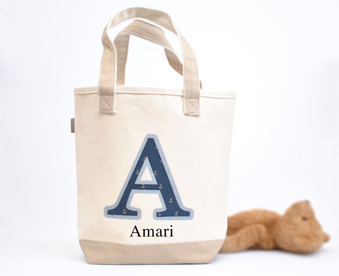 Blue Initial Tote Bag | Personalized Kids Tote | Kids Beach Tote |boys ...