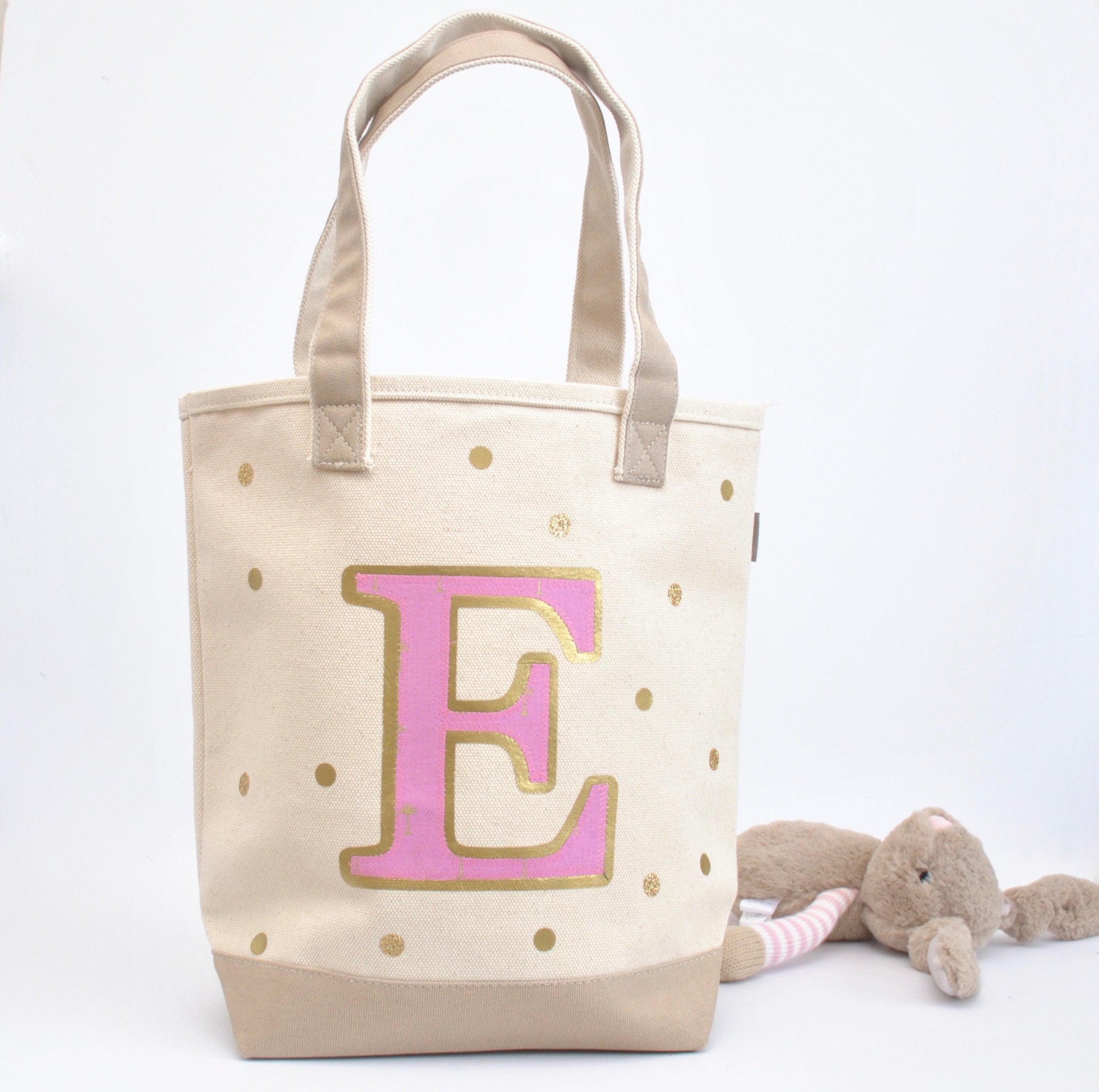 Pink Initial Tote Girls Book Bag Kids tote bag Library | Etsy