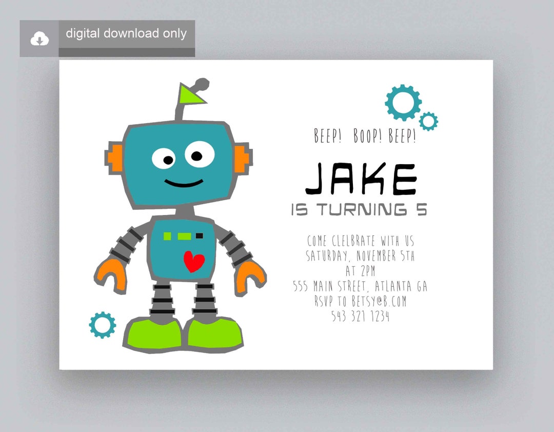 Robot Invitation Digital File Only | Robots | Robot Invite | Robot ...