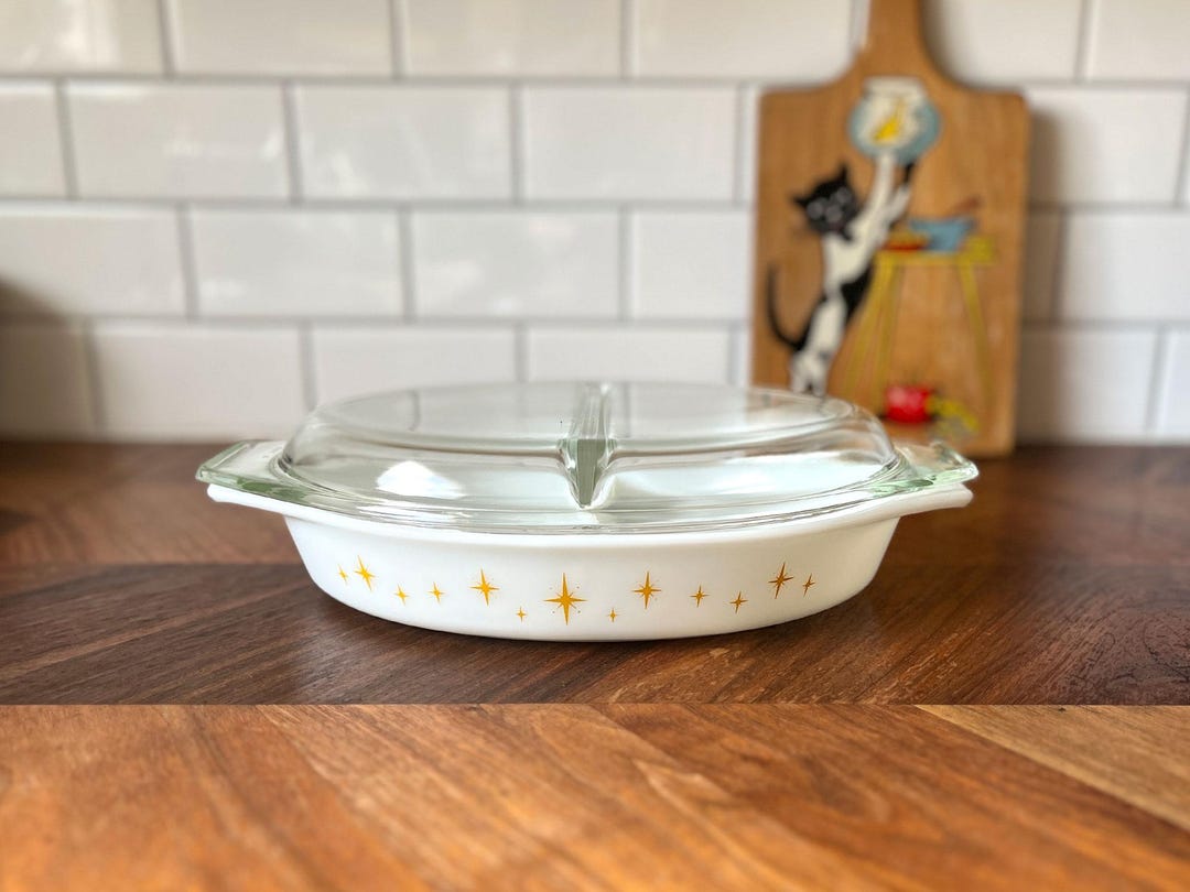 Vintage Pyrex Constellation Atomic Starburst Divided Casserole With Lid ...