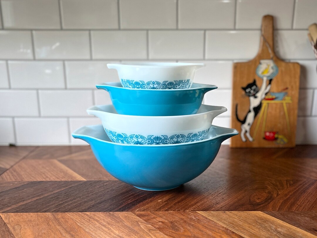 Vintage Pyrex Horizon Blue Cinderella Bowl Set 441, 442, 443, 444 - Etsy