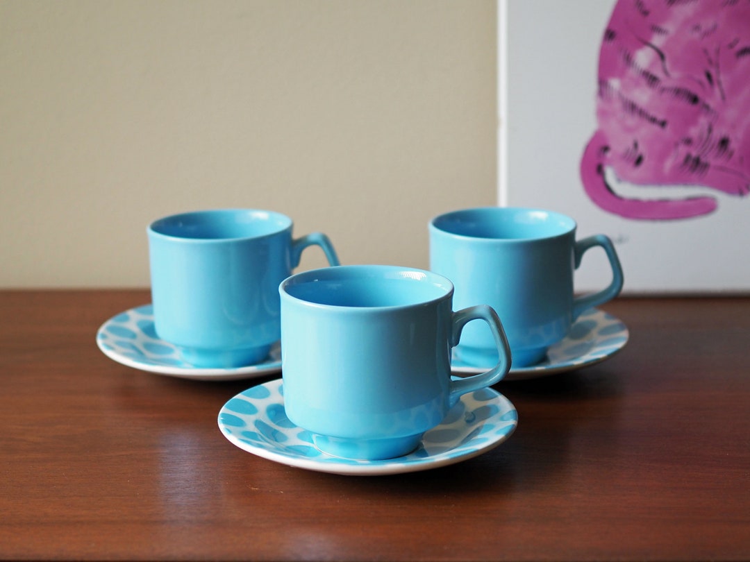 Set of 3 Vintage Tams Ware Blue Polka Dots Cup and Saucer 1960's - Etsy