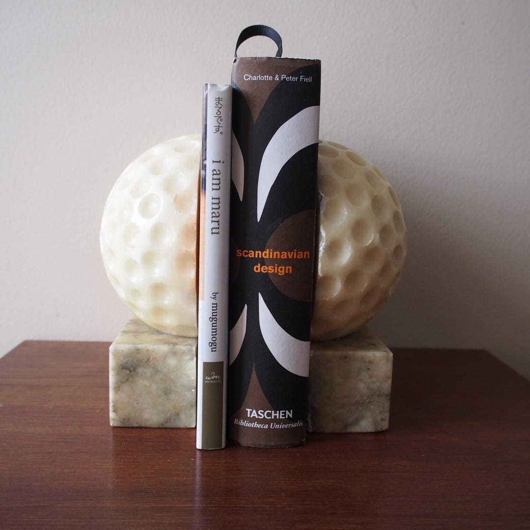 Vintage MCM Alabaster Golf Ball Bookends - Etsy