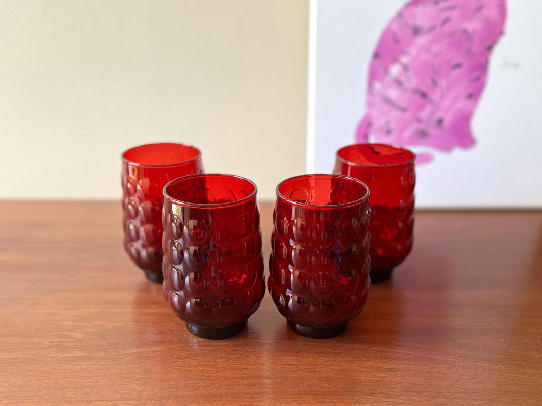 Set of 4 Vintage Anchor Hocking Royal Ruby Red Bubble Glass Tumblers - Etsy