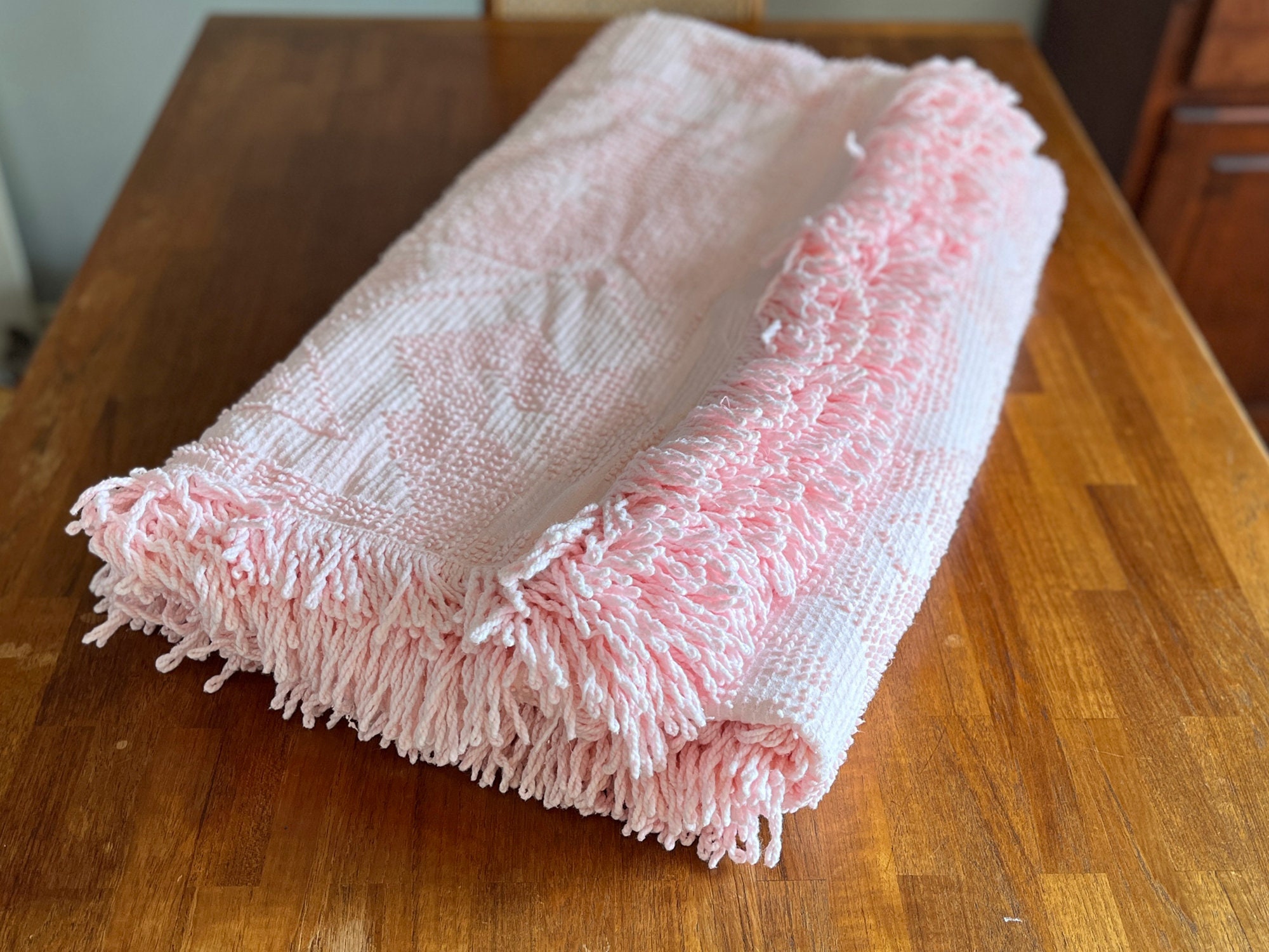 Vintage Pink Chenille Bedspread - Etsy