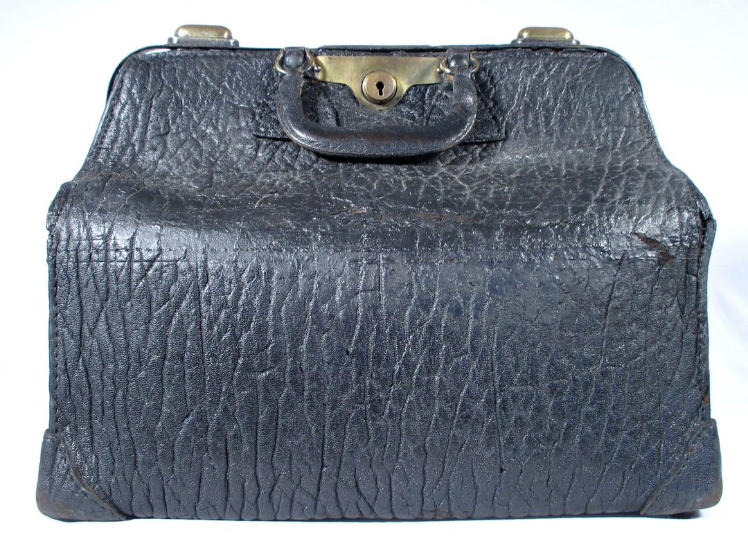 Antique Leather Brass Briefcase Lawyer Doctor Medical Movie Prop Carry ...