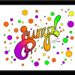 Jump Digital Word Art Composition Photo Print, Original Drawing, Bright ...