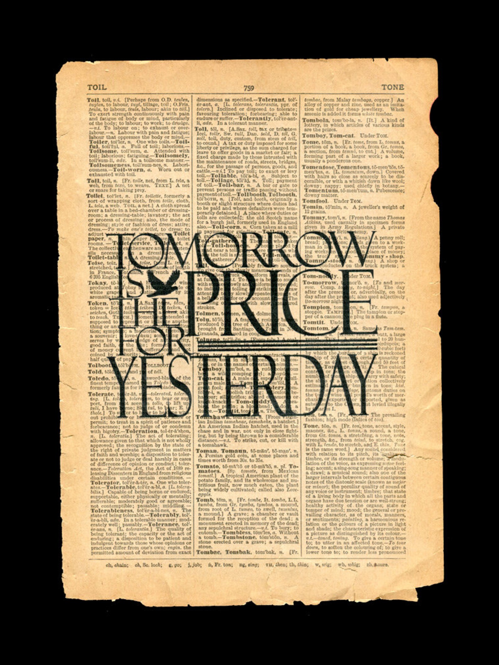 Old Dictionary Page Word Art Print Tomorrow is the Price for - Etsy