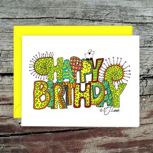 Zentangle Birthday Card With Envelope, Colorful Birthday Wish, Original ...