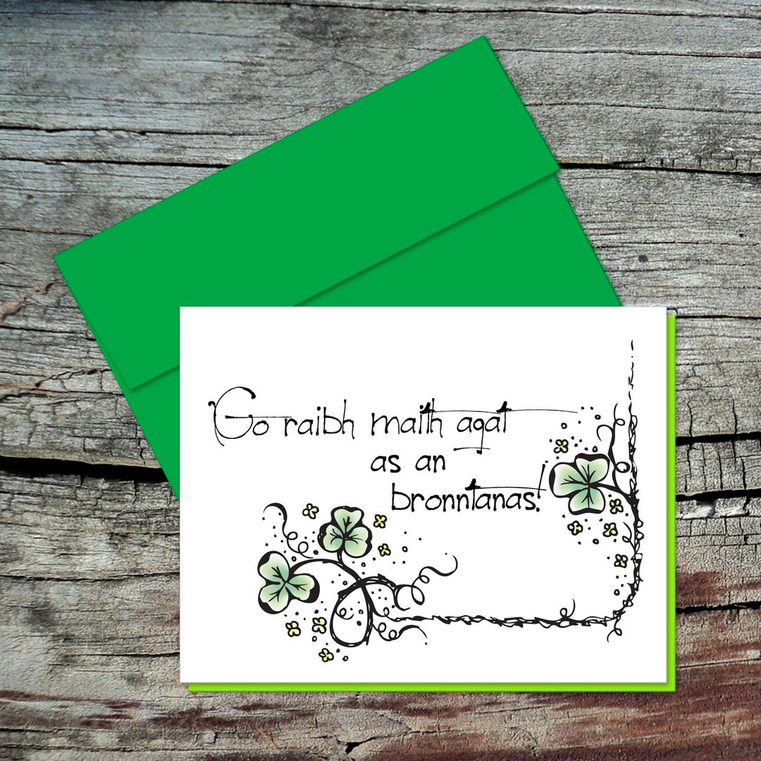 Irish Gaelic Thank You Card With Colored Envelope, Thank You for the ...