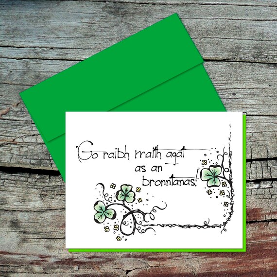 Irish Gaelic Thank You Card With Colored Envelope Thank You | Etsy