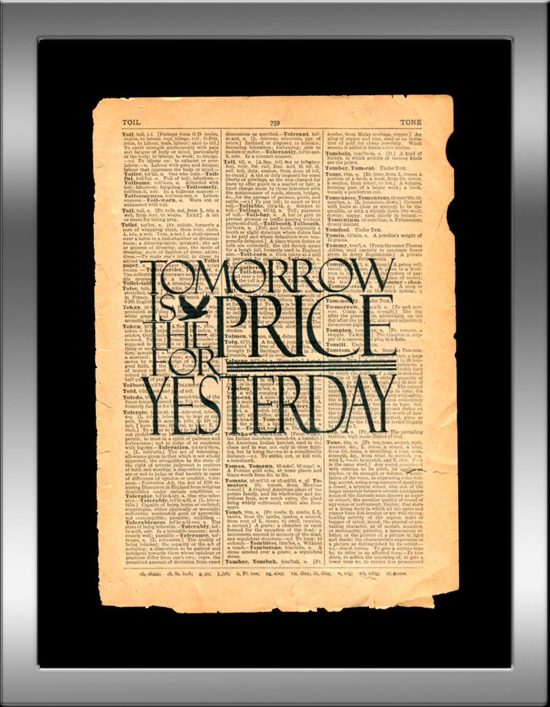 Old Dictionary Page Word Art Print Tomorrow is the Price for - Etsy