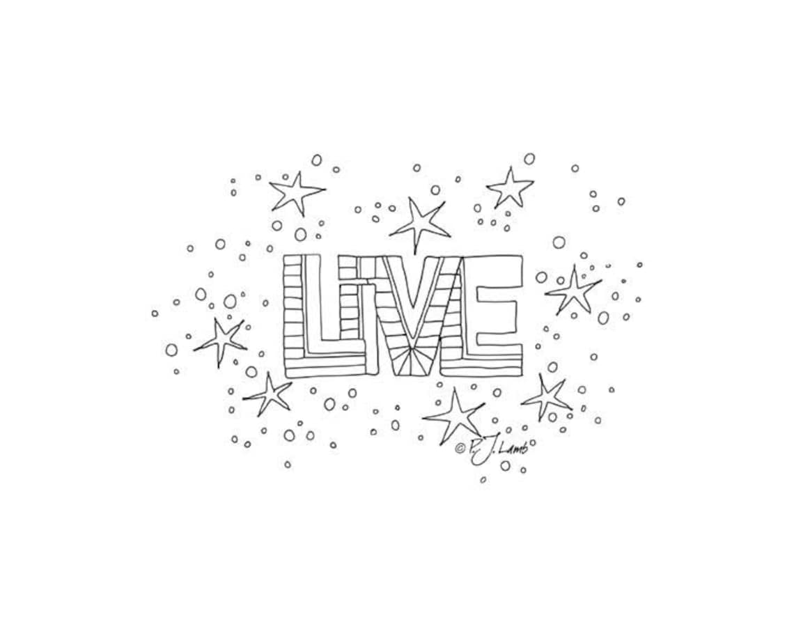Live, Black and White Graphic Word Art Print, Reproduced From Original ...