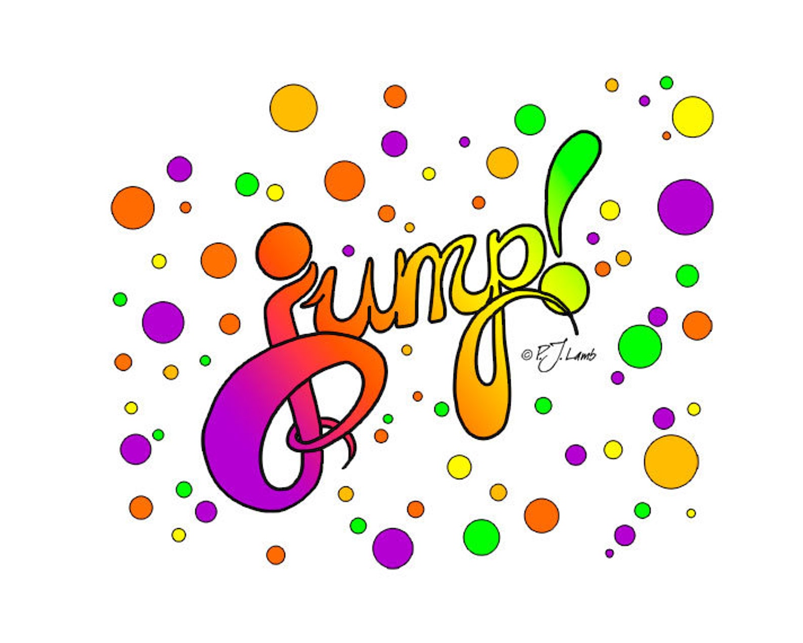 Jump Digital Word Art Composition Photo Print, Original Drawing, Bright ...