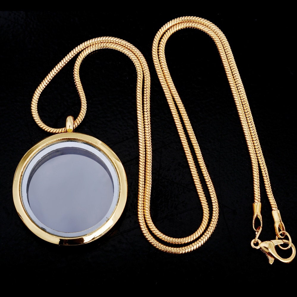 RUBYCA Round Glass Locket Necklace 20" 50cm Long for Living Memory ...