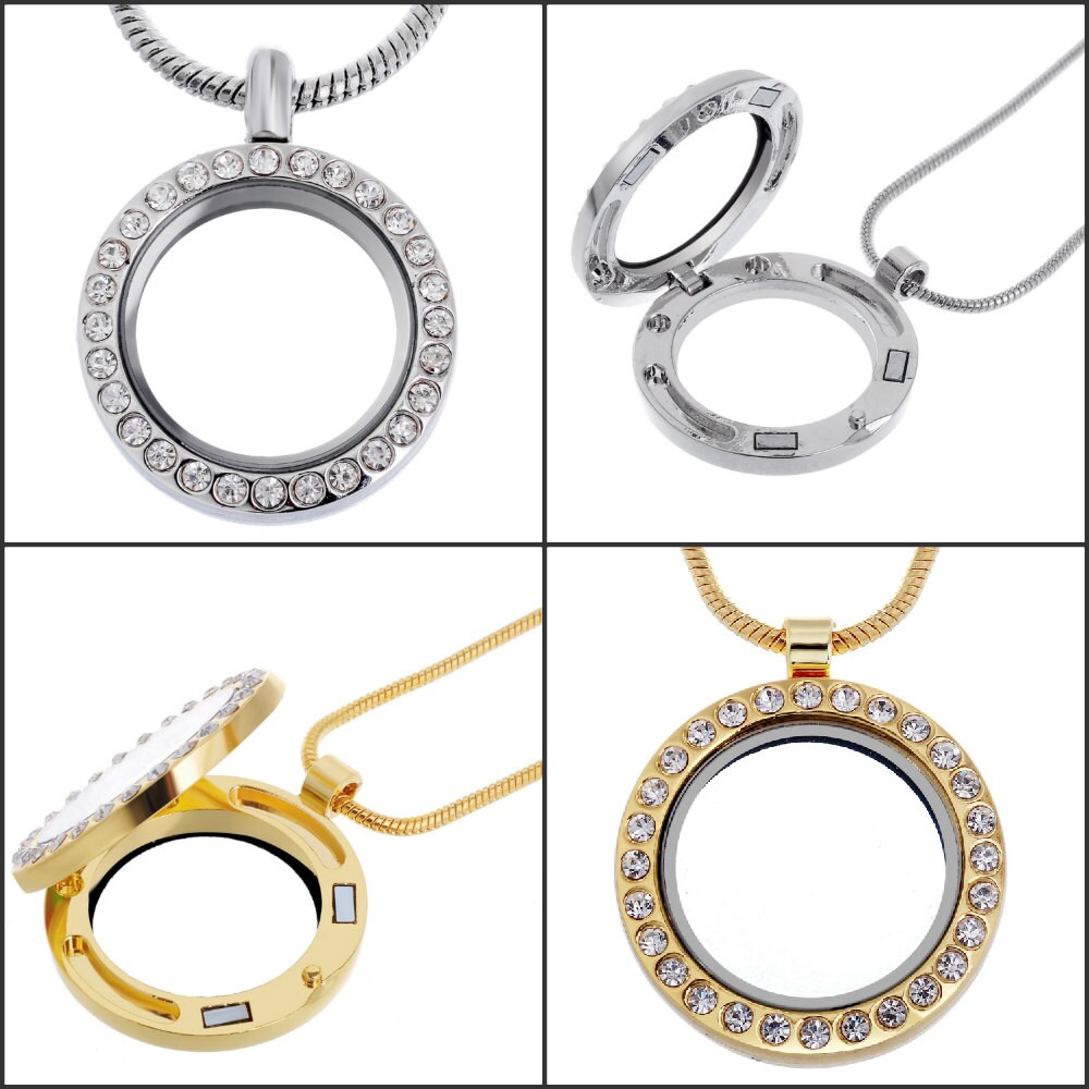 Crystal Pave Round Glass Locket Necklace 20 50cm for - Etsy