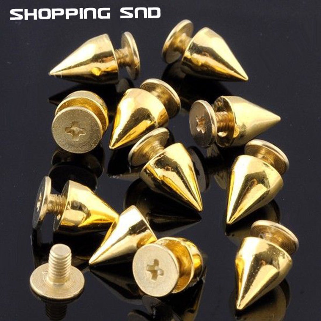9mm Screwback Cone Spikes, Gold Metal Studs W/ Screws, Spikes and Studs ...