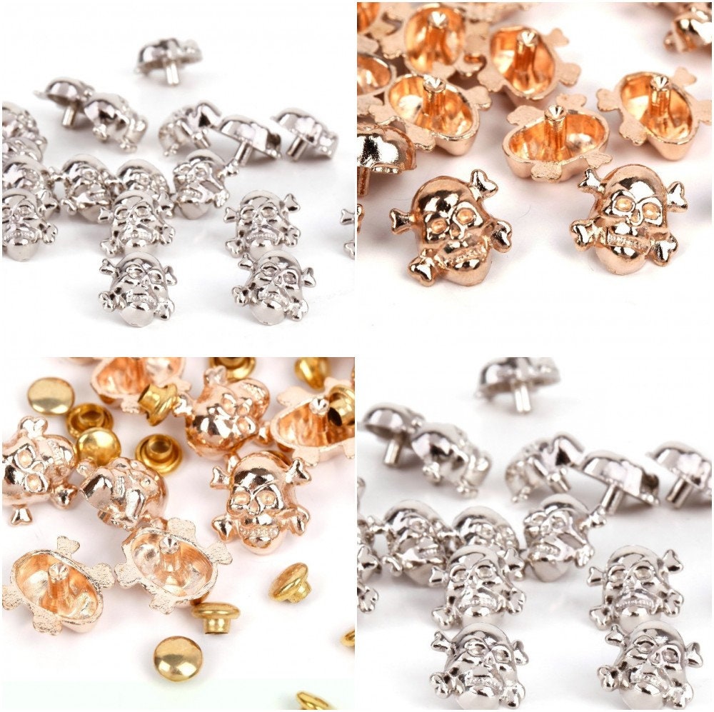 10mm Skull Cross Bones Rivets for Leathercraft Silver Gold - Etsy