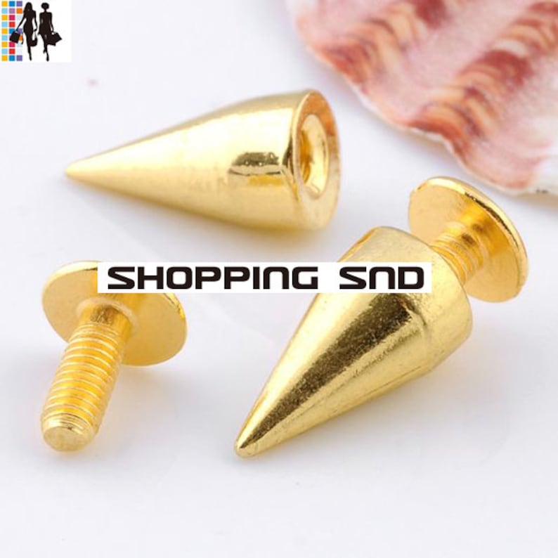 14mm Gold Cone Screwback Spikes and Studs Metal Spike W/ - Etsy