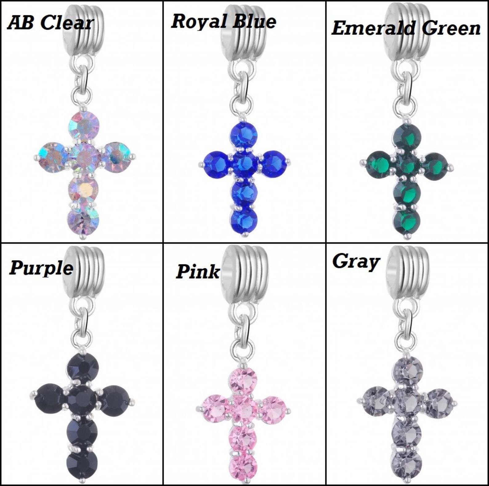 Silver Cross Dangle Charms, Cross Pendant Beads, Crystal Religious ...