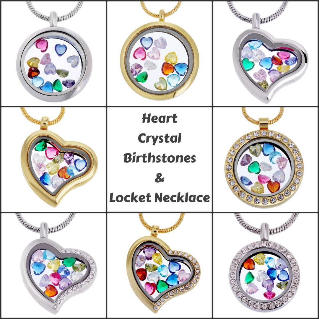 Birthday Memory Locket Necklace 20", 12 Heart Crystal Birthstone ...