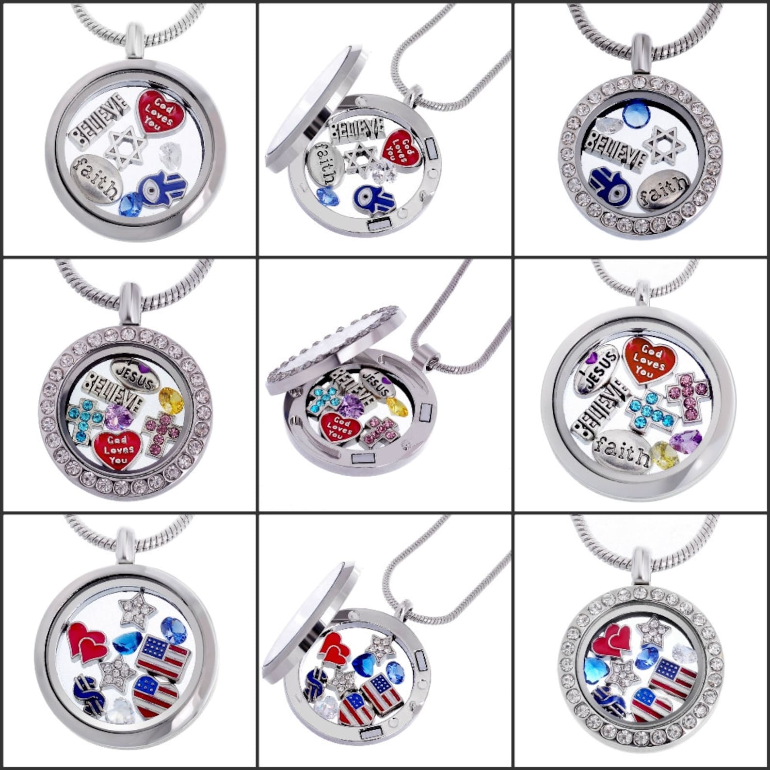 Living Memory Locket Pendant Necklace, Silver Glass Locket With ...