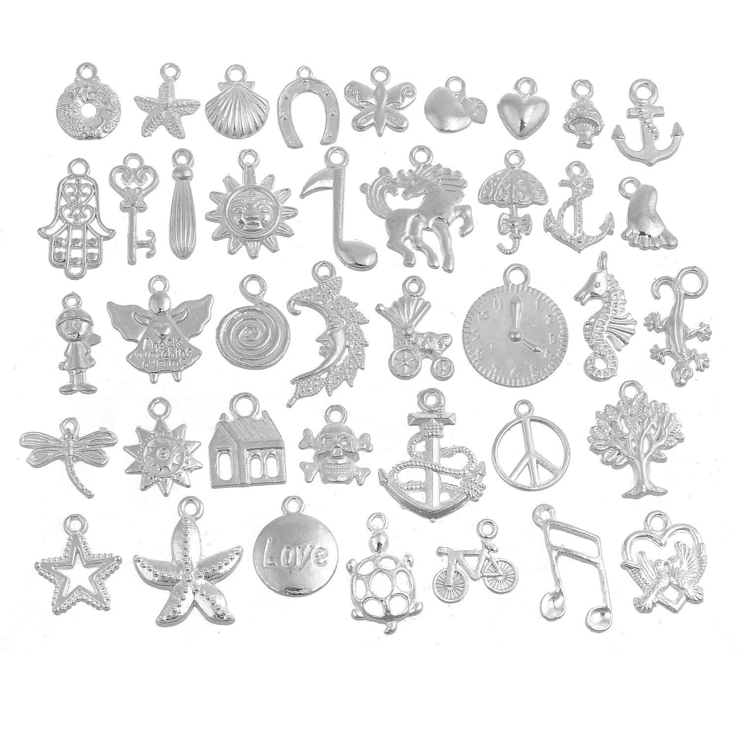 Mixed Assorted White Silver Charms and Pendants, Shiny Silver Metal ...