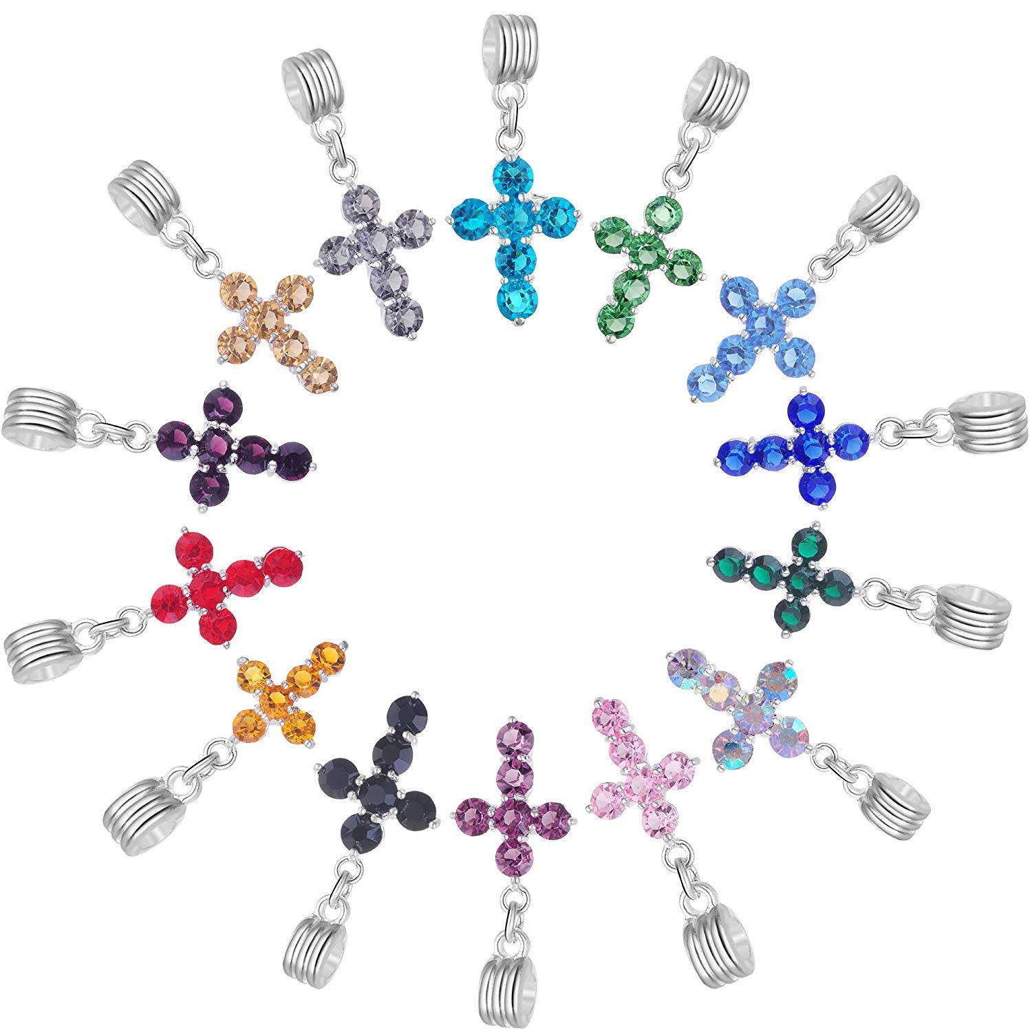 Silver Cross Dangle Charms, Cross Pendant Beads, Crystal Religious ...