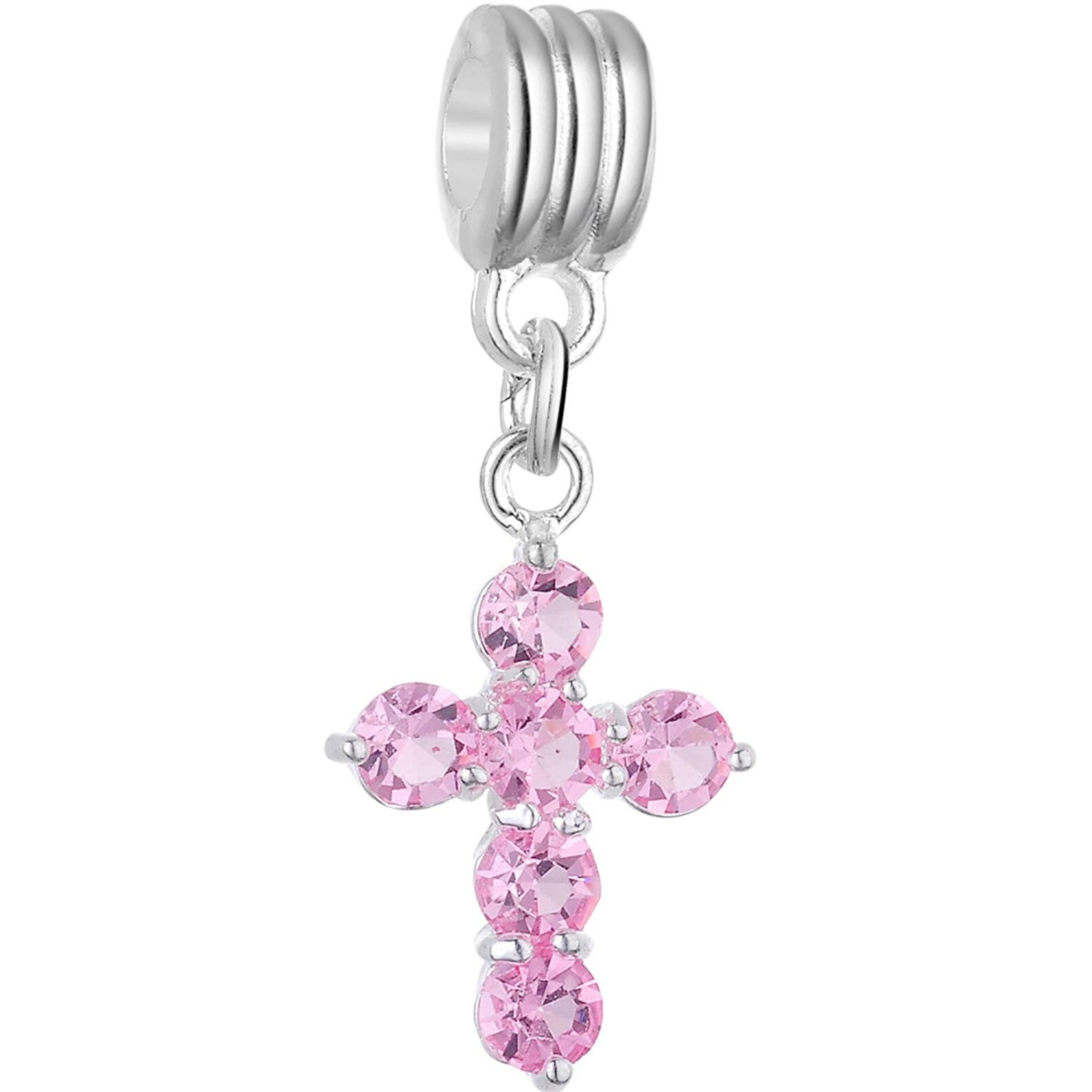 Silver Cross Dangle Charms, Cross Pendant Beads, Crystal Religious ...